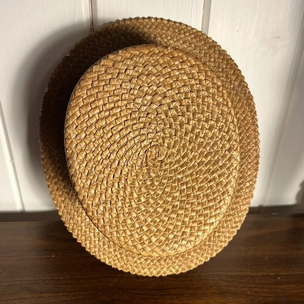 Hopkins | Accessories | Vtg Hopkins Straw Boater Hat 93s Woven Stiff ...